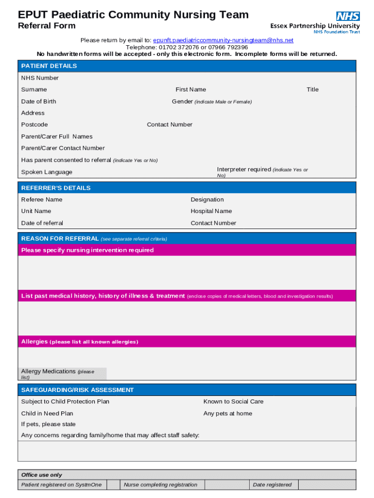 EPUT Paediatric Community Nursing Team Referral Doc Template | pdfFiller