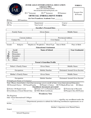 Fillable Online OFFICIAL ENROLLMENT FORM Fax Email Print - pdfFiller