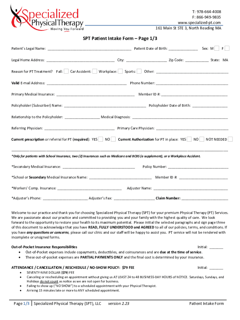 Fillable Online Patient Forms - Specialized Physical Therapy Fax Email Print - pdfFiller