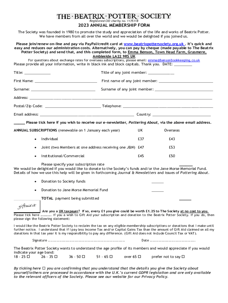 Fillable Online beatrixpottersociety org The Beatrix Potter SocietyCelebrating Beatrix Potter's ...