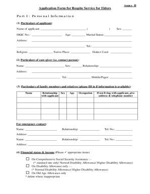 Fillable Online Application Form for Respite Service for Elders Fax Email Print - pdfFiller