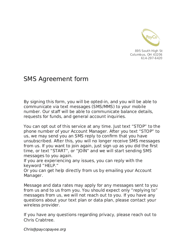 SMS agreement - PayCo - Payee Services Doc Template | pdfFiller