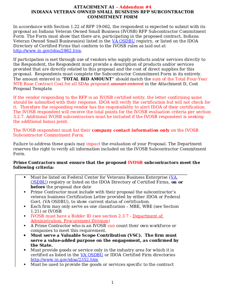 Attachment IDOA 4 - Veteran Owned Small Business Doc Template | pdfFiller