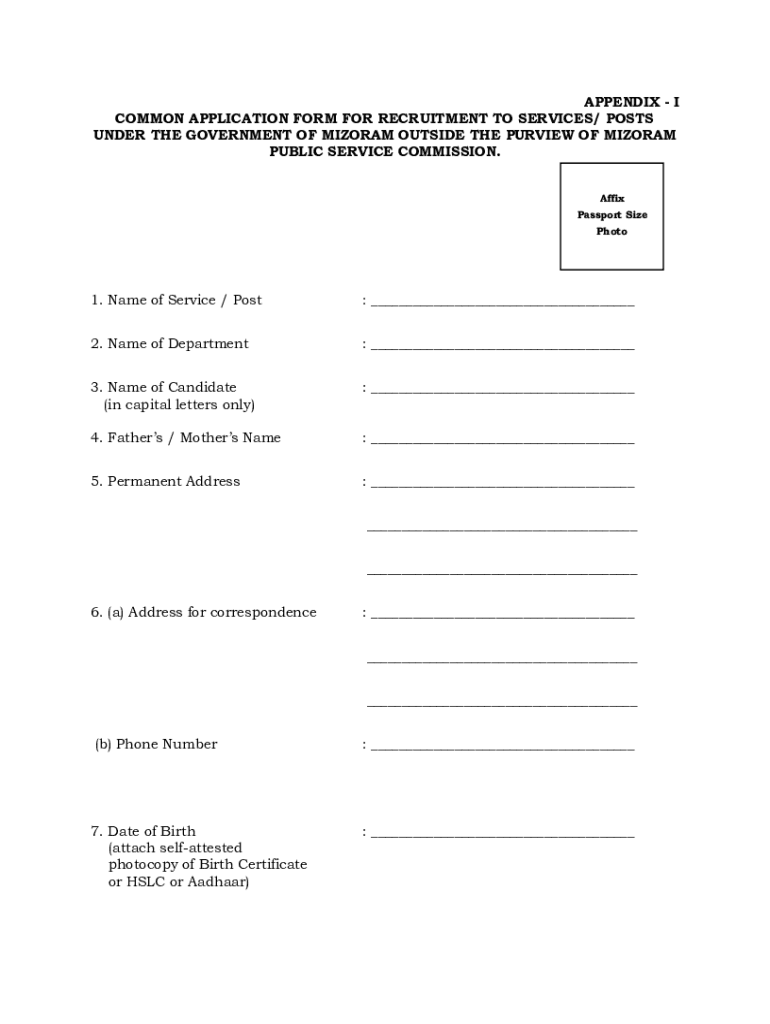 Fillable Online Common Application Form for recruitment to services ...