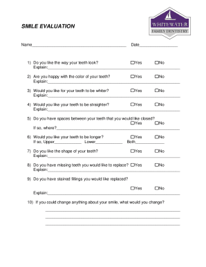 Fillable Online Smile Evaluation - Connect Dental Care Fax Email Print ...