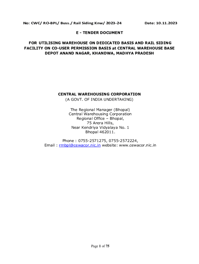 Fillable Online For Utilising Warehouse on Dedicated Basis and Rail ...