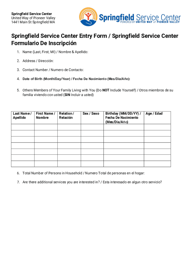 Completable En línea Springfield Service Center Entry Form / ... Fax ...