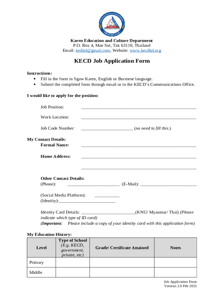 KECD Job Application Doc Template | pdfFiller