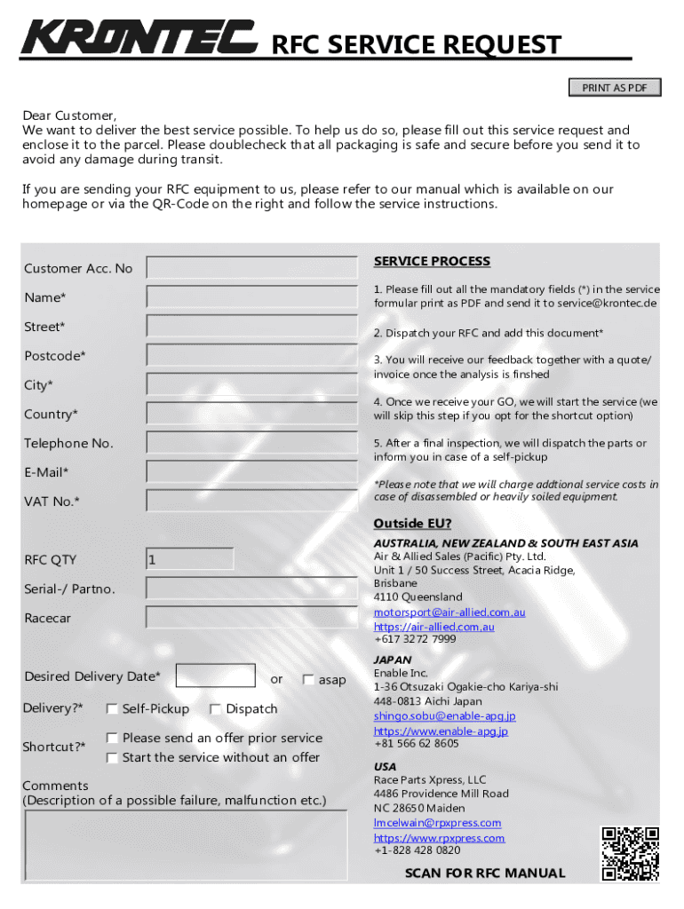 Fillable Online RFC SERVICE REQUEST Fax Email Print - pdfFiller