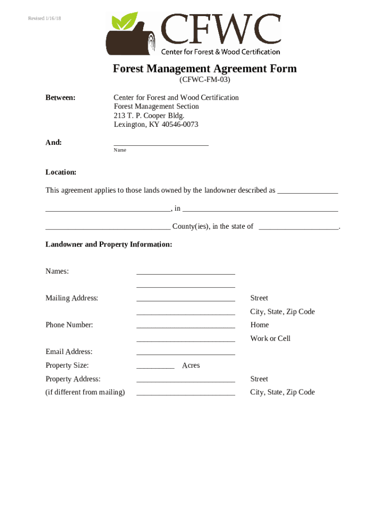 Forest Management Agreement Doc Template | pdfFiller