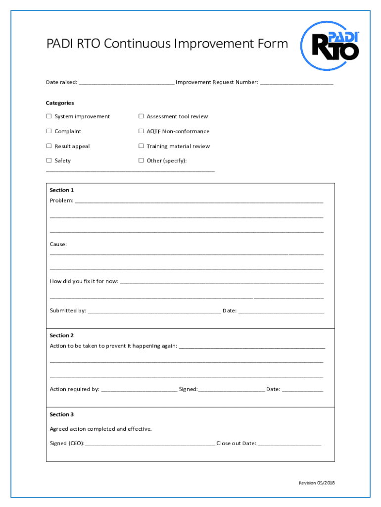 Fillable Online PADI RTO Continuous Improvement Form Fax Email Print ...