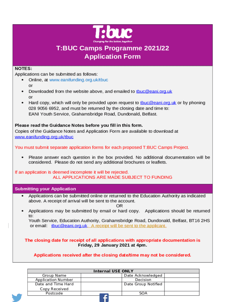 Application Guidance for T:BUC Camps Programme Doc Template | pdfFiller