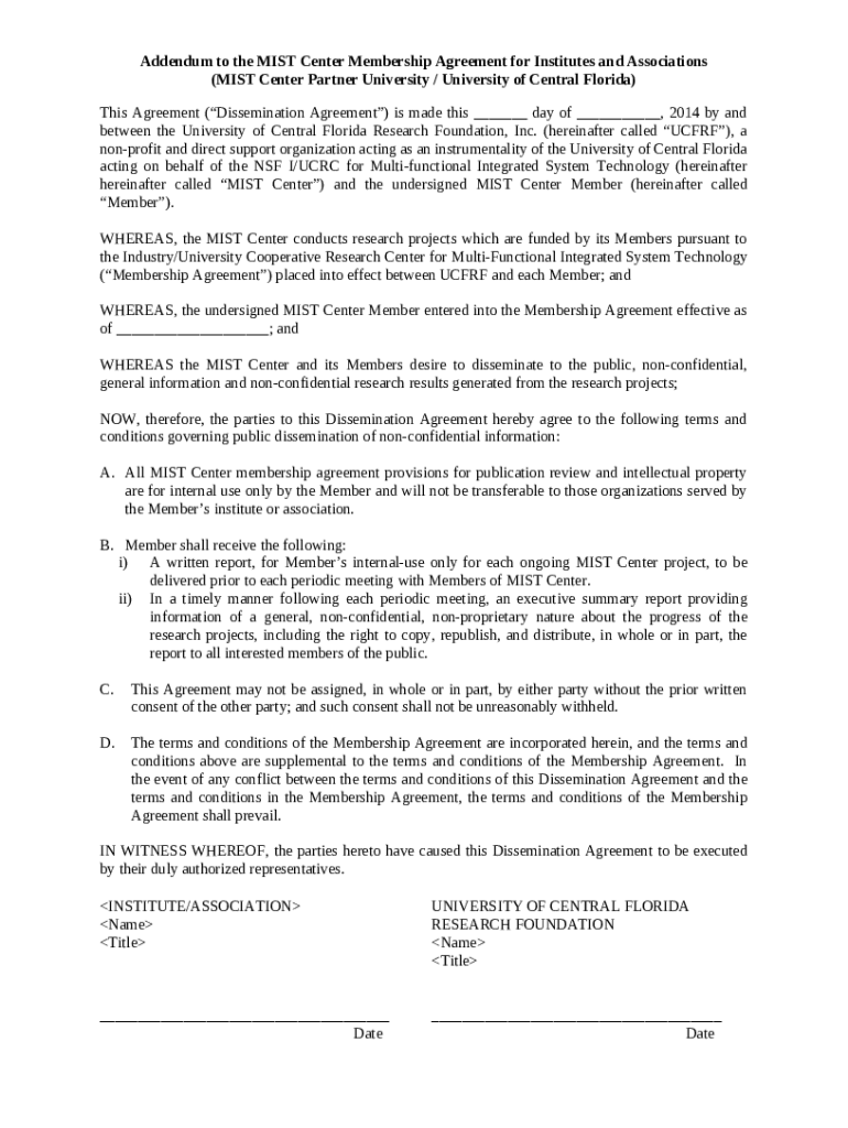 Incubation City of Orlando UCF Agreement Doc Template | pdfFiller