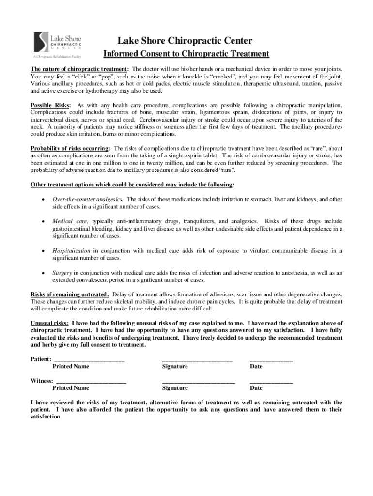Fillable Online Chiro Consent Form - ALWC Fax Email Print - pdfFiller