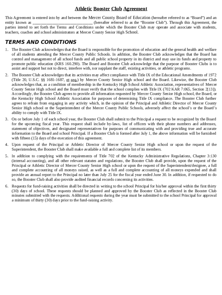 Online Booster Club Agreement - Mercer ... Doc Template | pdfFiller
