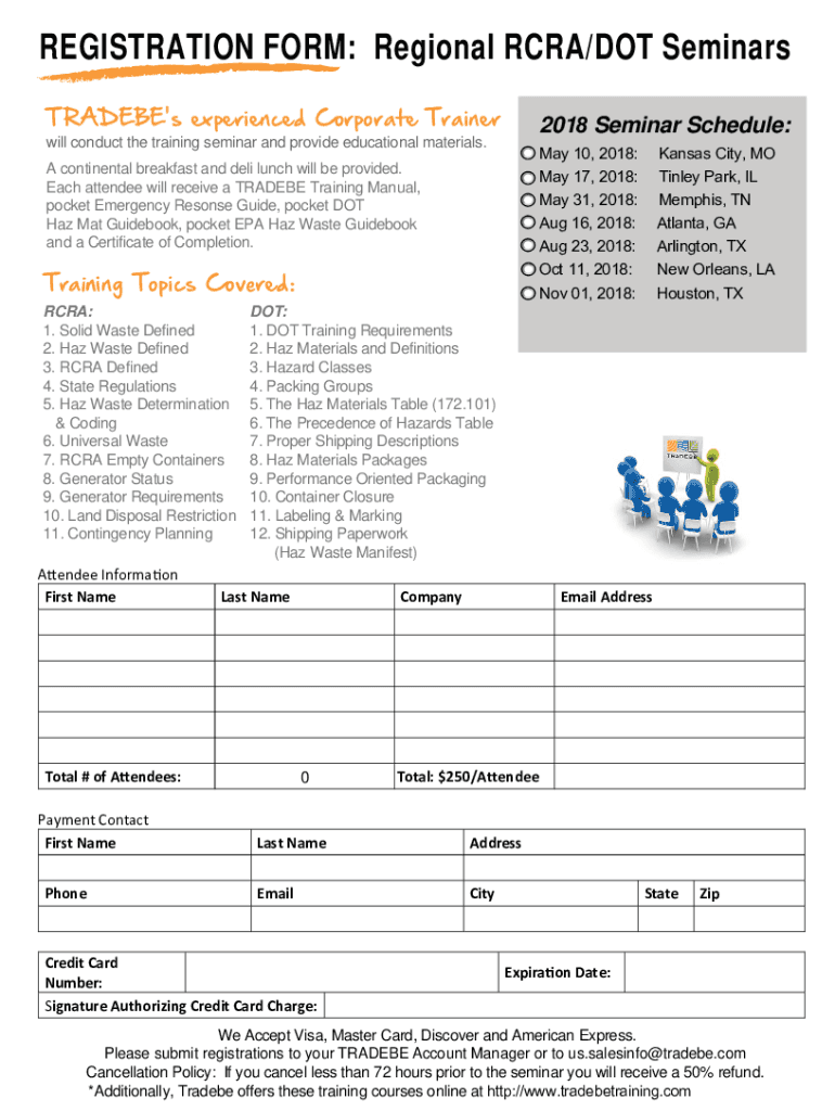 Fillable Online REGISTRATION FORM: Regional RCRA/DOT Seminars Fax Email ...
