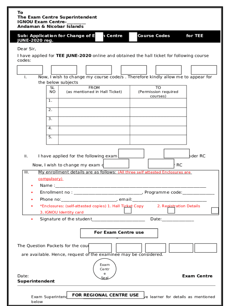 Can we change our IGNOU exam center in the 2nd year of ... Doc Template ...
