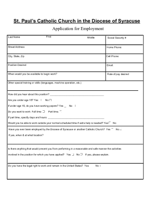 Fillable Online Application for Employment - St. Paul Church of Norwich ...
