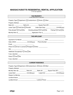 Fillable Online Massachusetts Residential Rental Application Fax Email ...