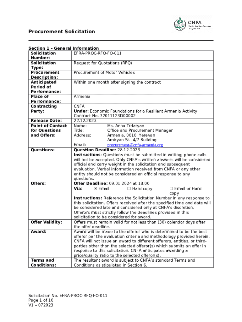 Procurement Solicitation for Vehicle- ... Doc Template | pdfFiller