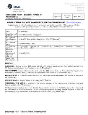 Prescribed - Supplier Notice of Termination. Contract Management Doc ...
