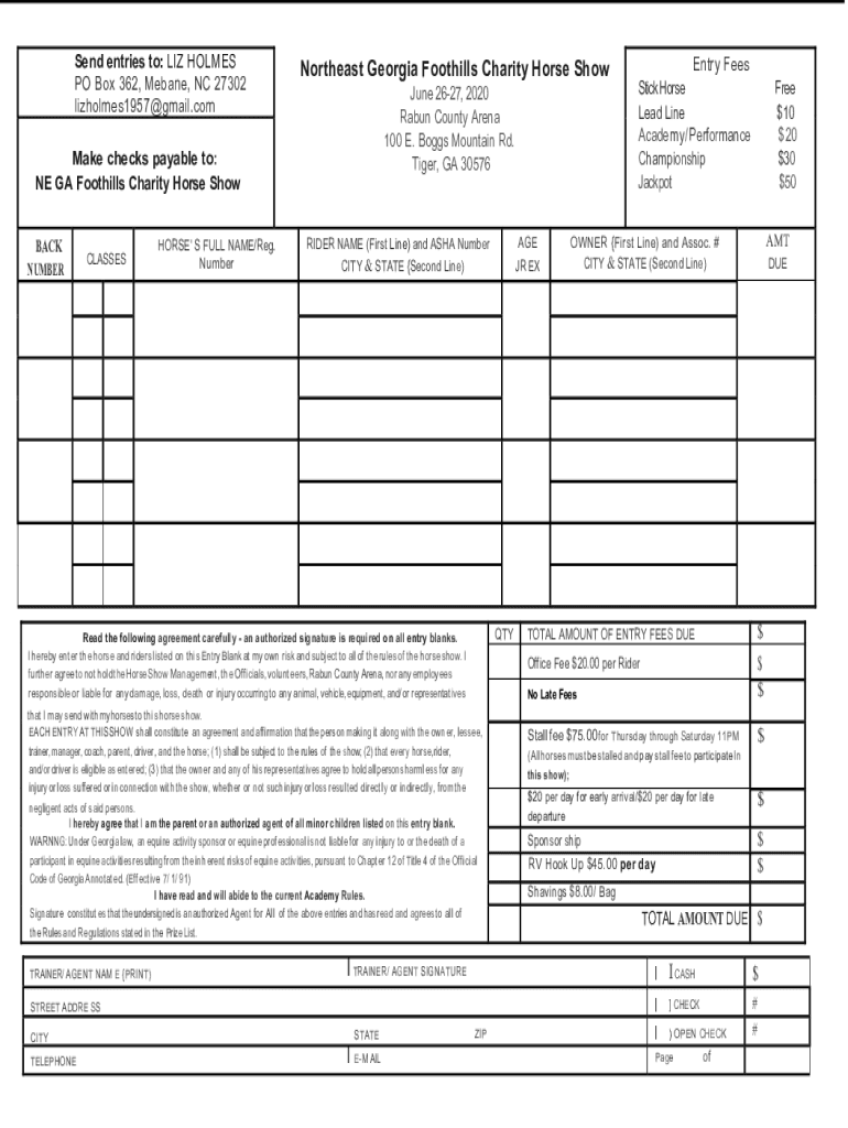 Fillable Online Send entries to: LIZ HOLMES Fax Email Print - pdfFiller