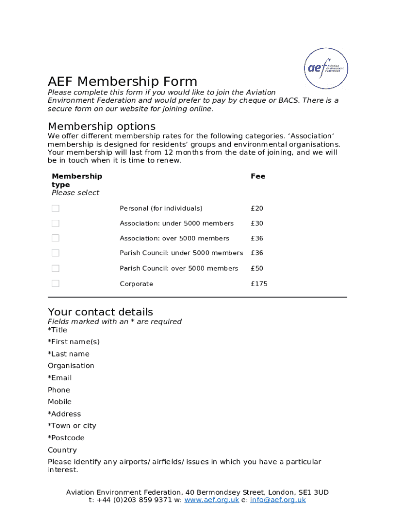 Download the AEF membership application Doc Template | pdfFiller