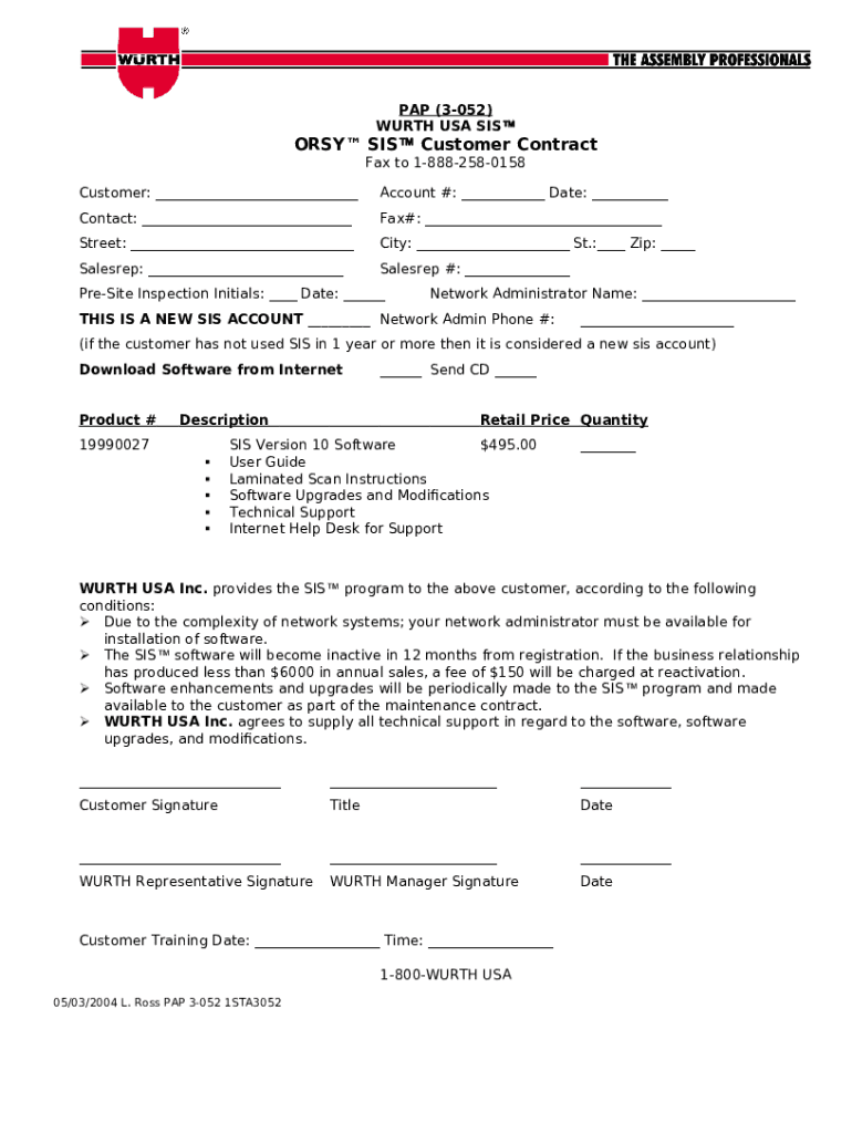 SIS Replacement Parts Order - Wurth's SIS Doc Template | pdfFiller