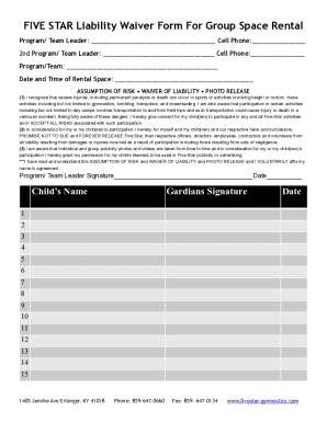 Fillable Online FIVE STAR Liability Waiver Form For Group Space Rental ...