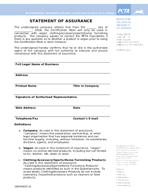 Statement of Assurance The undersigned company attests ... Doc Template ...