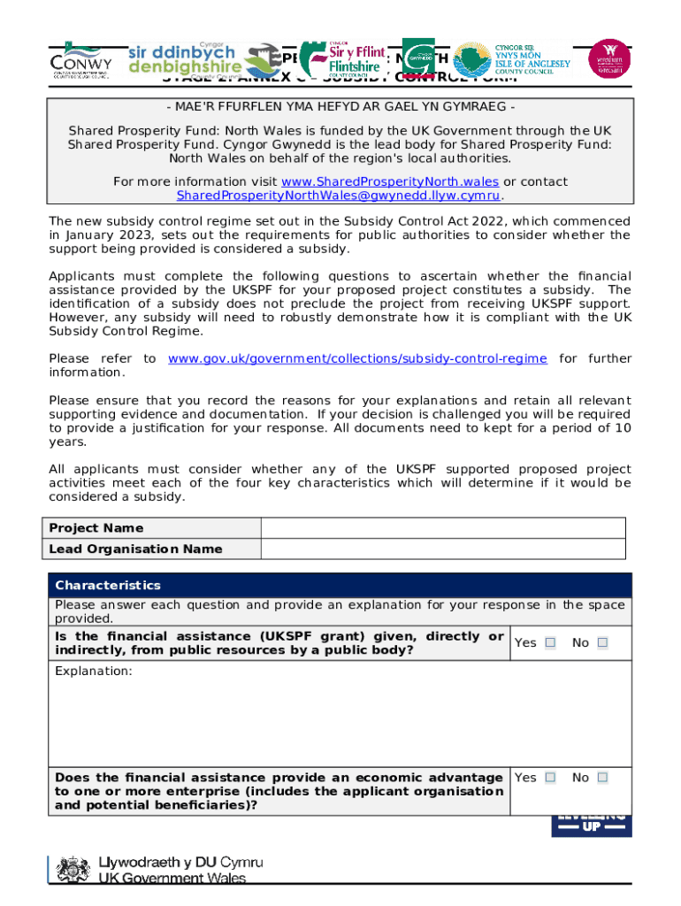 North Wales SPF Stage 2 - Annex C Subsidy Control - draft Doc Template | pdfFiller