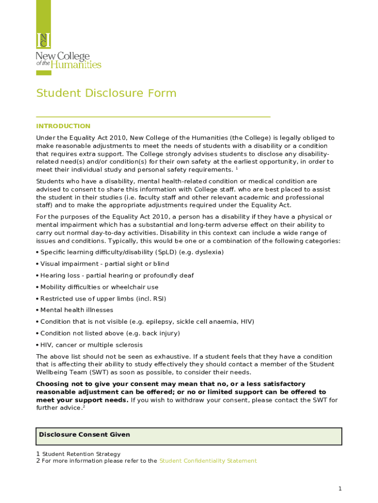 Disability Disclosure Guidelines for staff Doc Template | pdfFiller