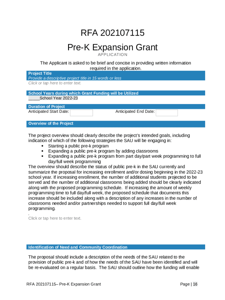 Reminder: Pre-K Expansion Grant RFA Applications Open Doc Template ...