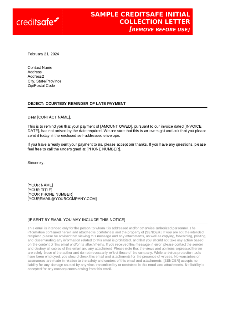 sample CREDITSAFE INITIAL COLLECTION LETTER Doc Template | pdfFiller