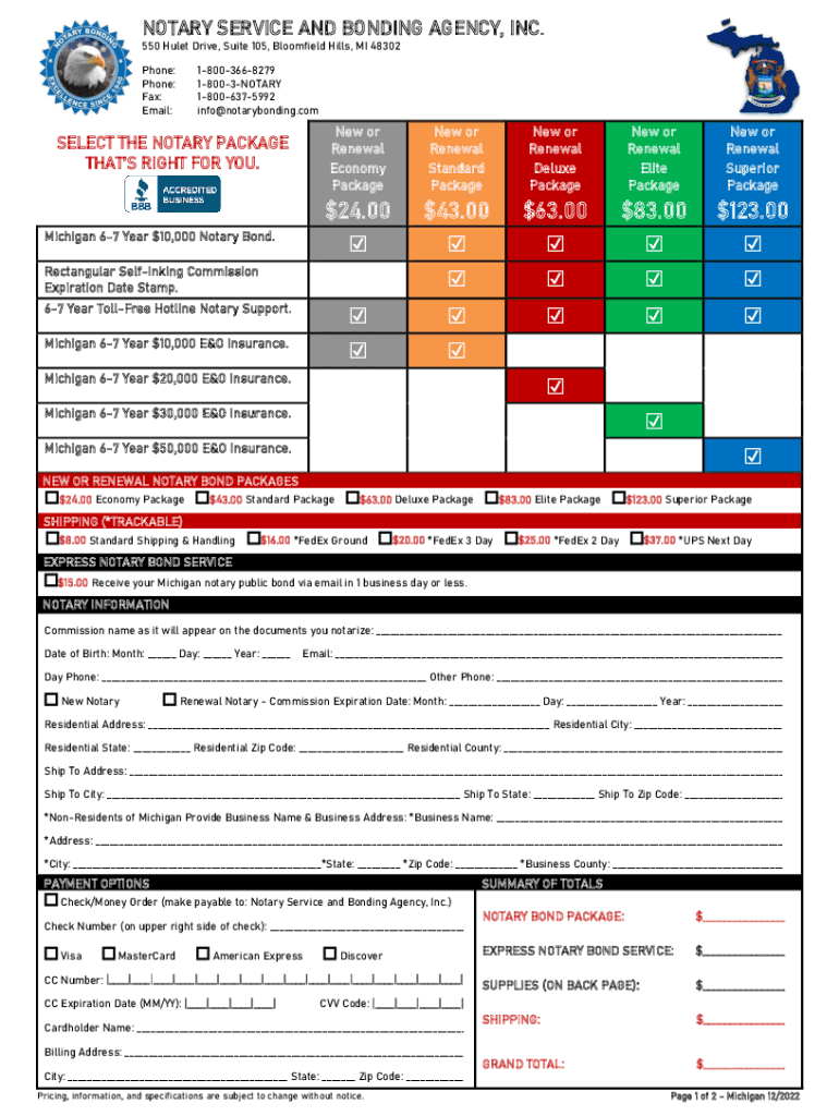 Notary Surety Bond Hulet Drive Bloomfield Hills Mi - Fill Online ...