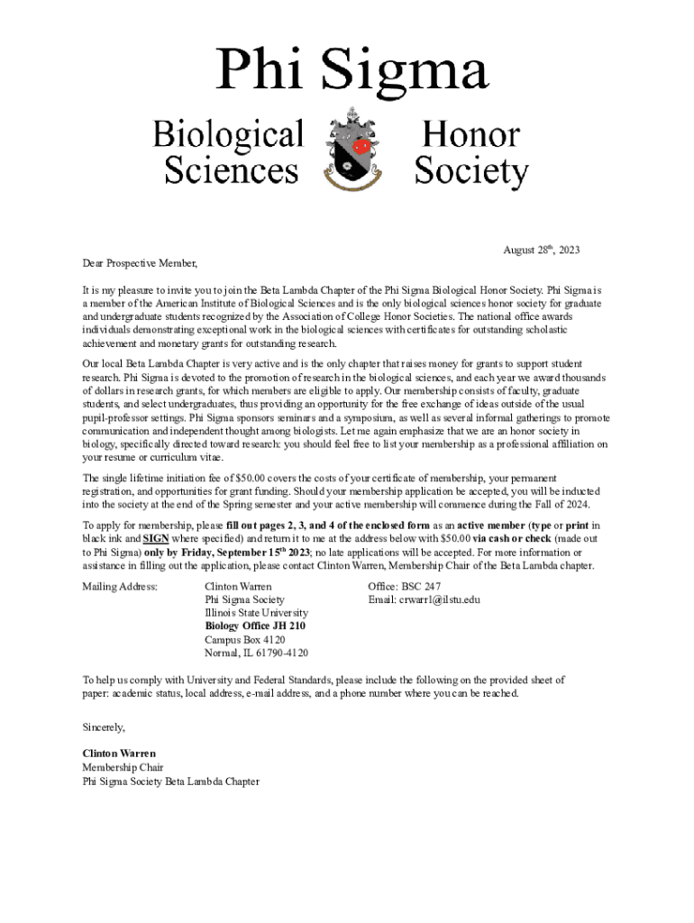 Fillable Online biology illinoisstate Phi Sigma Biological Sciences Honor Society - Alpha Chi ...