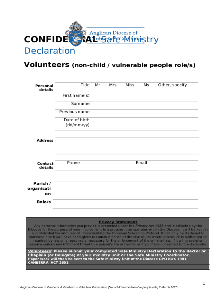 Safe Ministry Check - Applicants 18 years and over Doc Template | pdfFiller