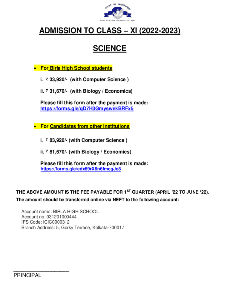 Fillable Online Admission Notice for Class XI (2023-24) Registration form ... Fax Email Print ...