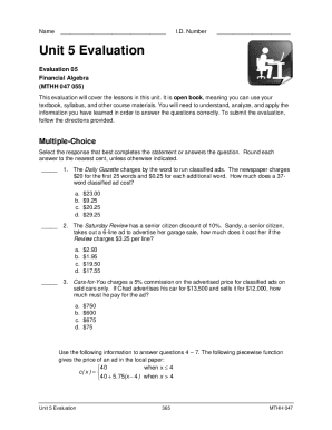 Fillable Online Unit 5 Eval Precalc.pdf - Name I.D. Number ... Fax Email Print - pdfFiller