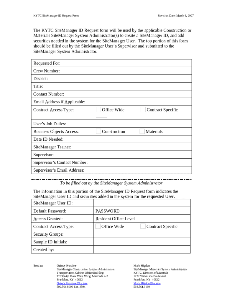 SiteManager New User ID Request - transportation ky Doc Template ...