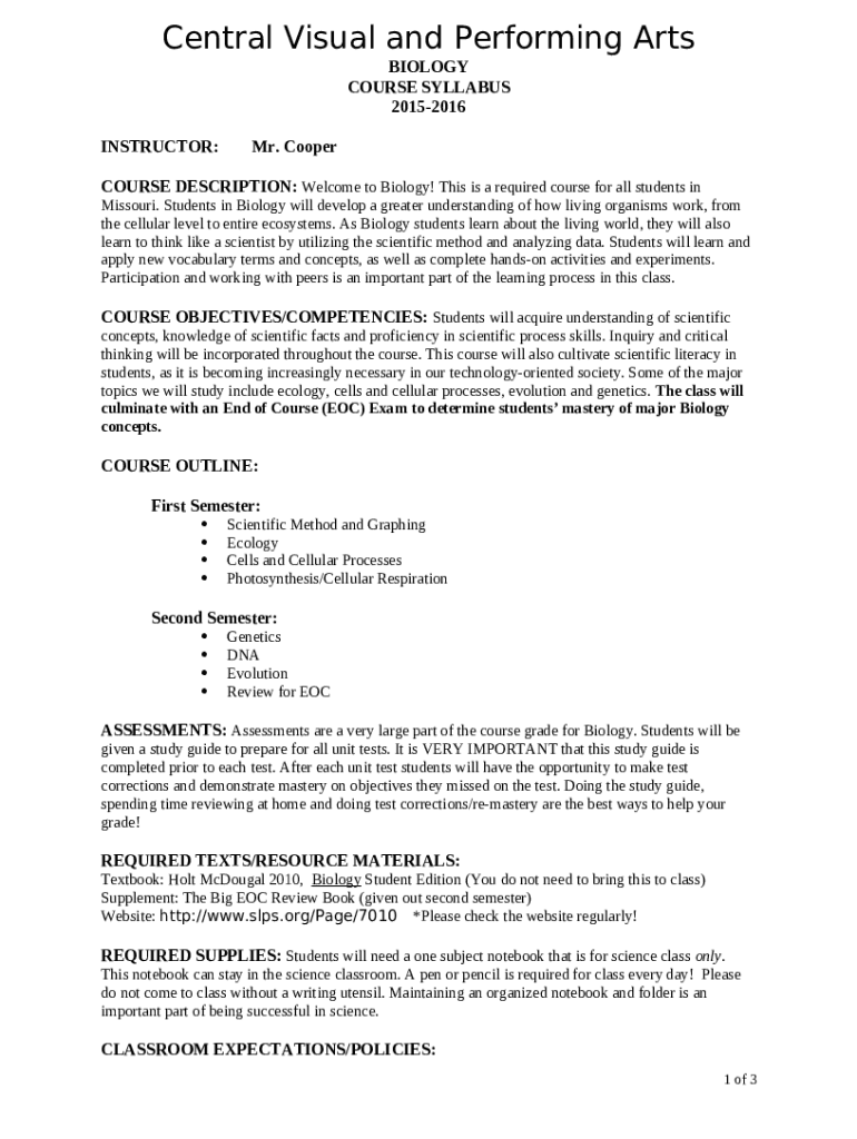 BIS 382A and B: The Visual Art of Biology Syllabus Doc Template | pdfFiller