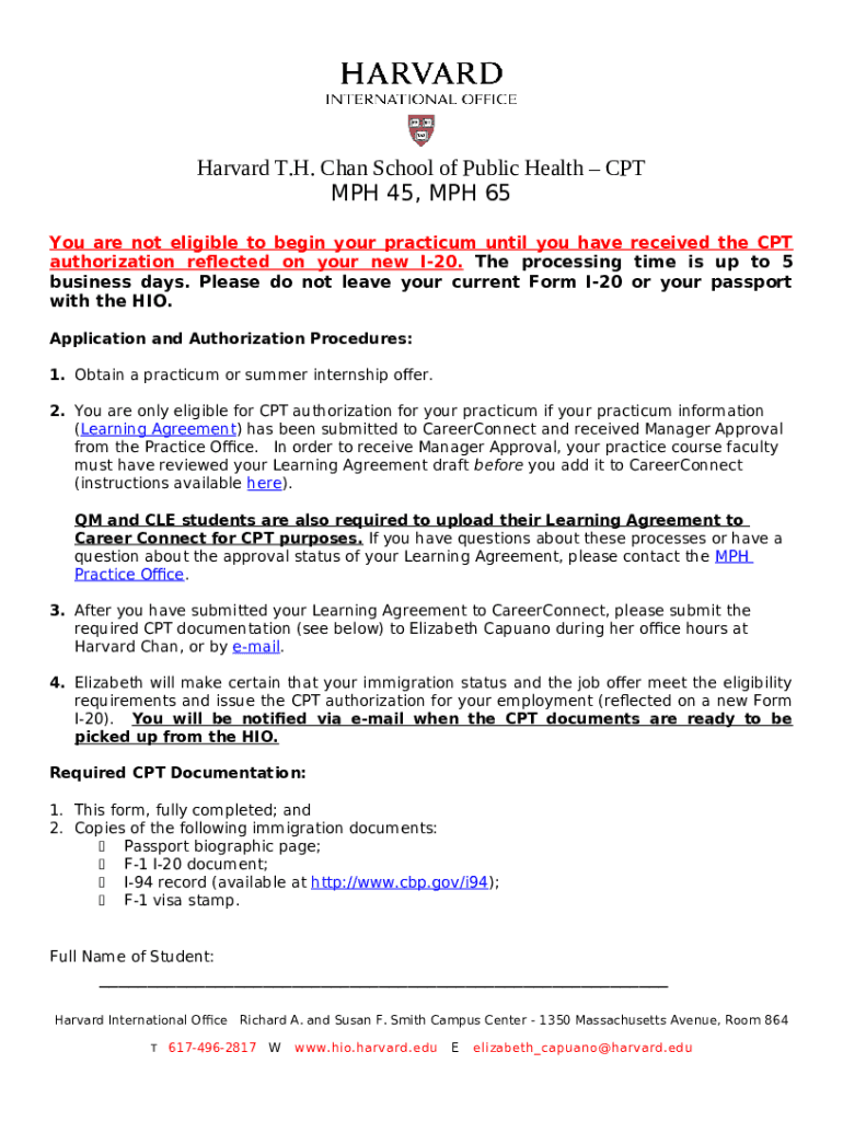 I completed my summer CPT as an international student ... Doc Template | pdfFiller