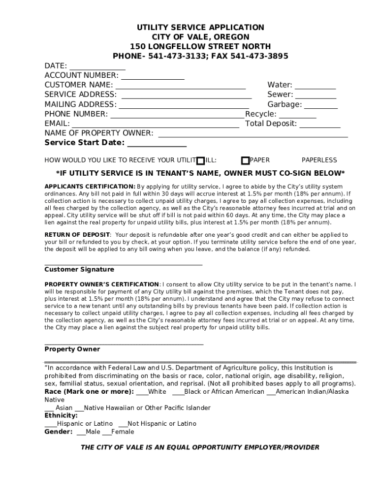 Application for Utility ServiceCity of Harrisburg Oregon Doc Template ...