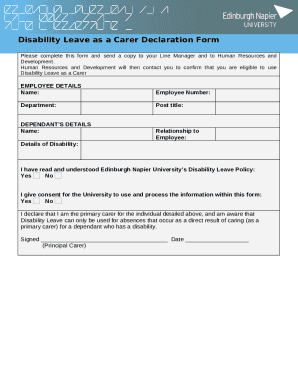 Disability Leave Principal Carers Declaration - staff napier ac Doc ...
