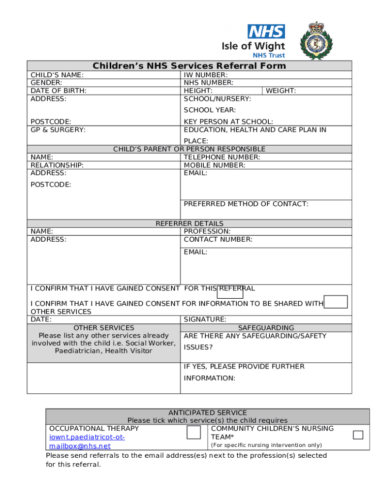 Children's NHS Services Referral Doc Template | pdfFiller