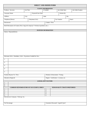 Direct-Hire Placement Job Order Doc Template | pdfFiller