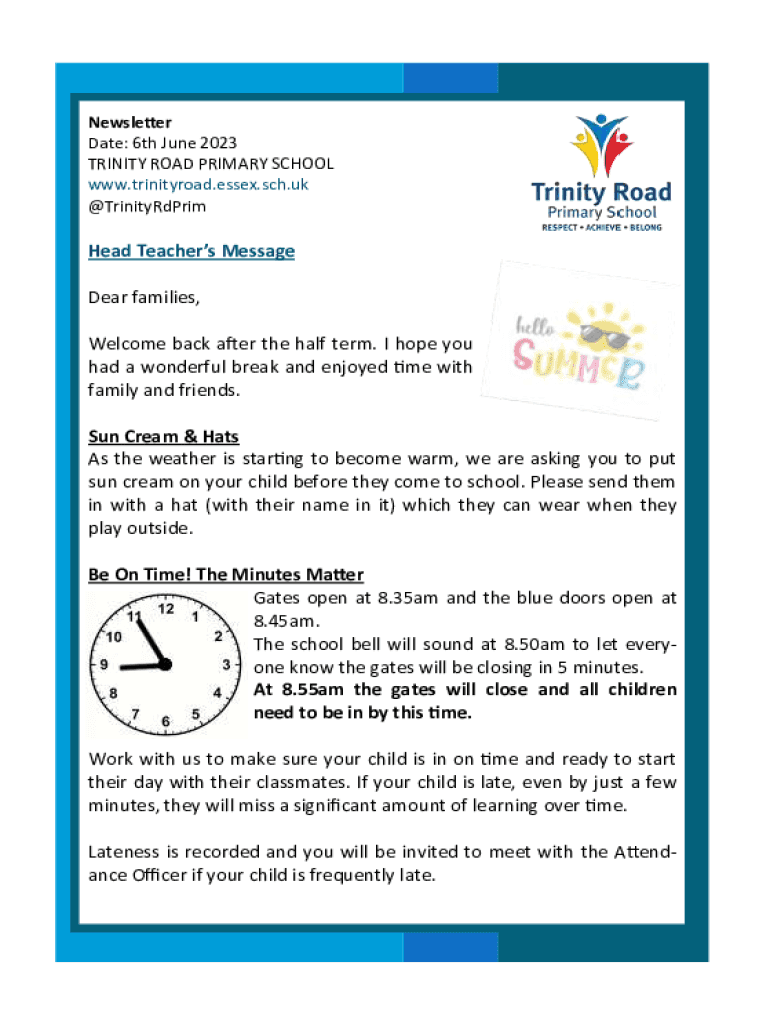 Fillable Online Head Teacher's Message Dear families, Welcome Back ... Fax Email Print - pdfFiller