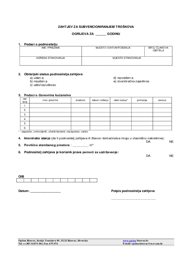 Fillable Online ZAHTJEV ZA POMO ZA PODMIRENJE Fax Email Print - pdfFiller