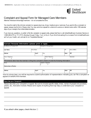 Fillable Online Complaint and Appeal Form for Managed Care Members ...