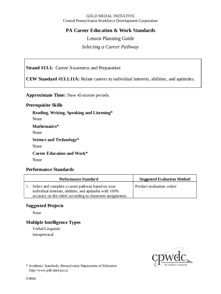 Selecting a Career Pathway. Pennsylvania Career Education and Work ...